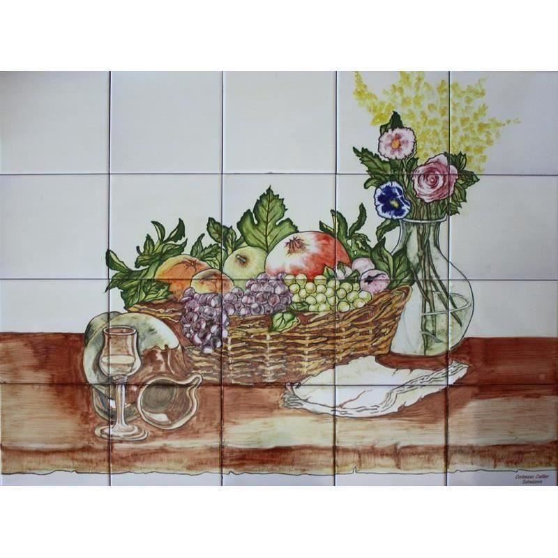 Decor bucatarie din faianta pictata manual in stil rustic cu fructe si ...